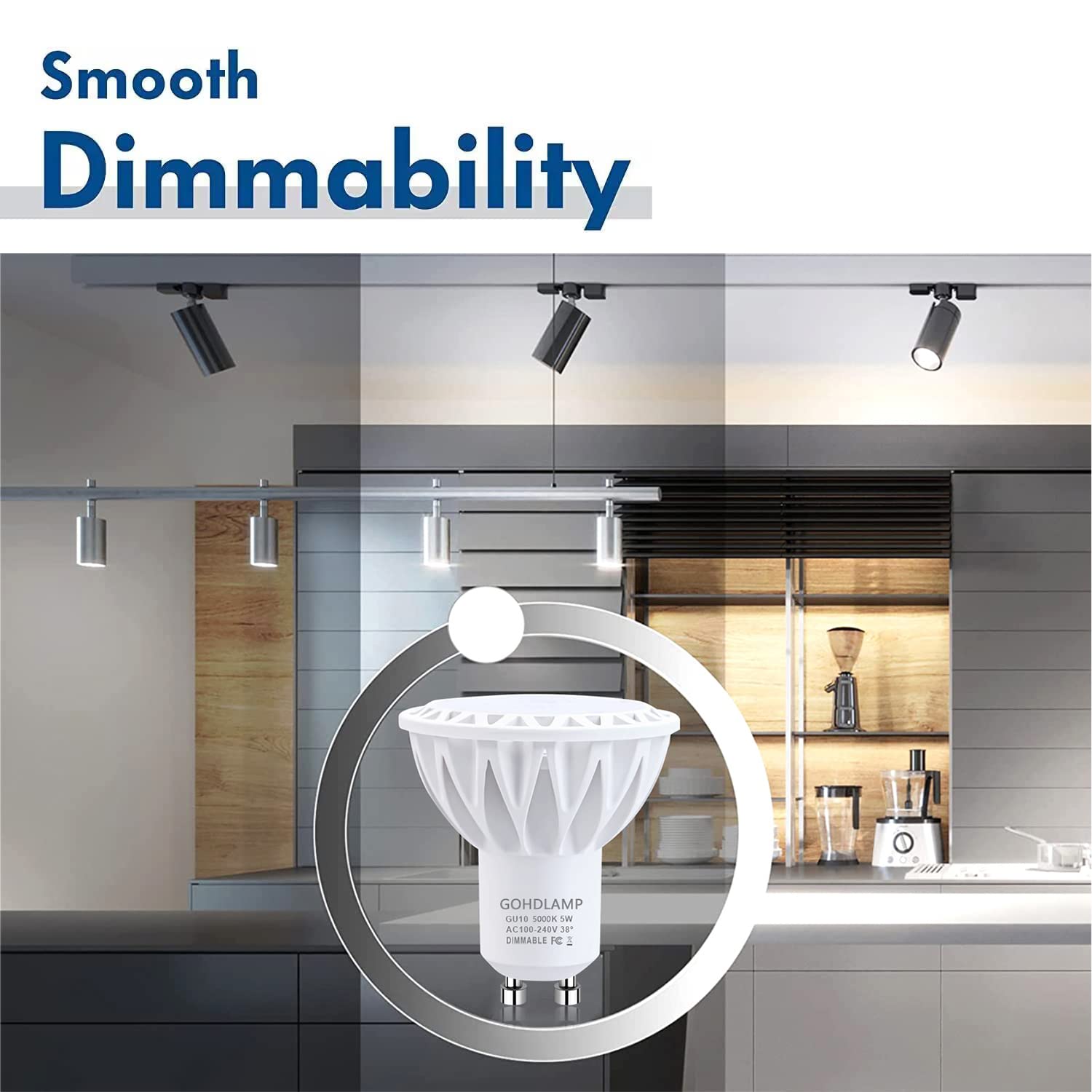 GOHDLAMP Dimmable GU10 LED Bulbs - 50W Equivalent Recessed Track Lighting - 5W 5000K Daylight White - 450LM 38° Beam Spot Light Bulbs - Ideal for Kitchen, Living Room, Bedroom - Pack of 6.