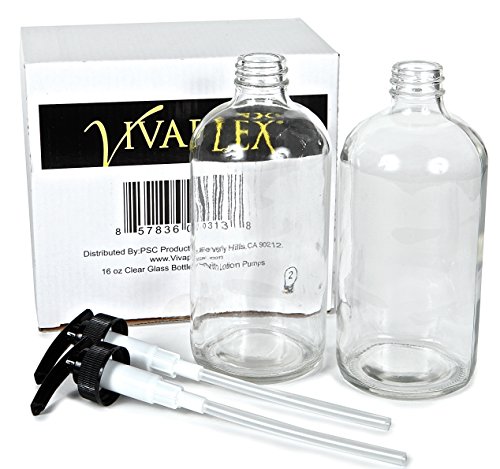 Vivaplex, 2, Large, 16 oz, Empty, Clear Glass Bottles with Black Lotion Pumps