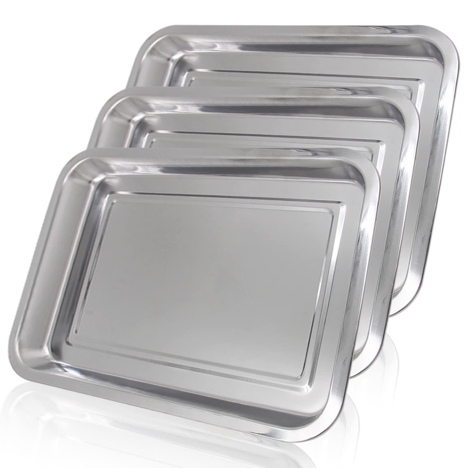 Stainless Steel Tray - EMALLA 3Pcs Stainless Steel Tray 13.7'' X 10.2'' Dental Medical Tray Piercing Instrument Tray Storage Tools Lab Instrument Supplies Stainless Steel Tray(3PCS)