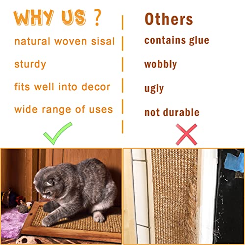 LSAIFATER Cat Scratching Post, Wooden Sisal Cat Wall Scratcher, Floor or Wall Mounted Vertical Cat Scratch Pad for Indoor Cats Adults or Kittens, Cat Wall Furniture Protector