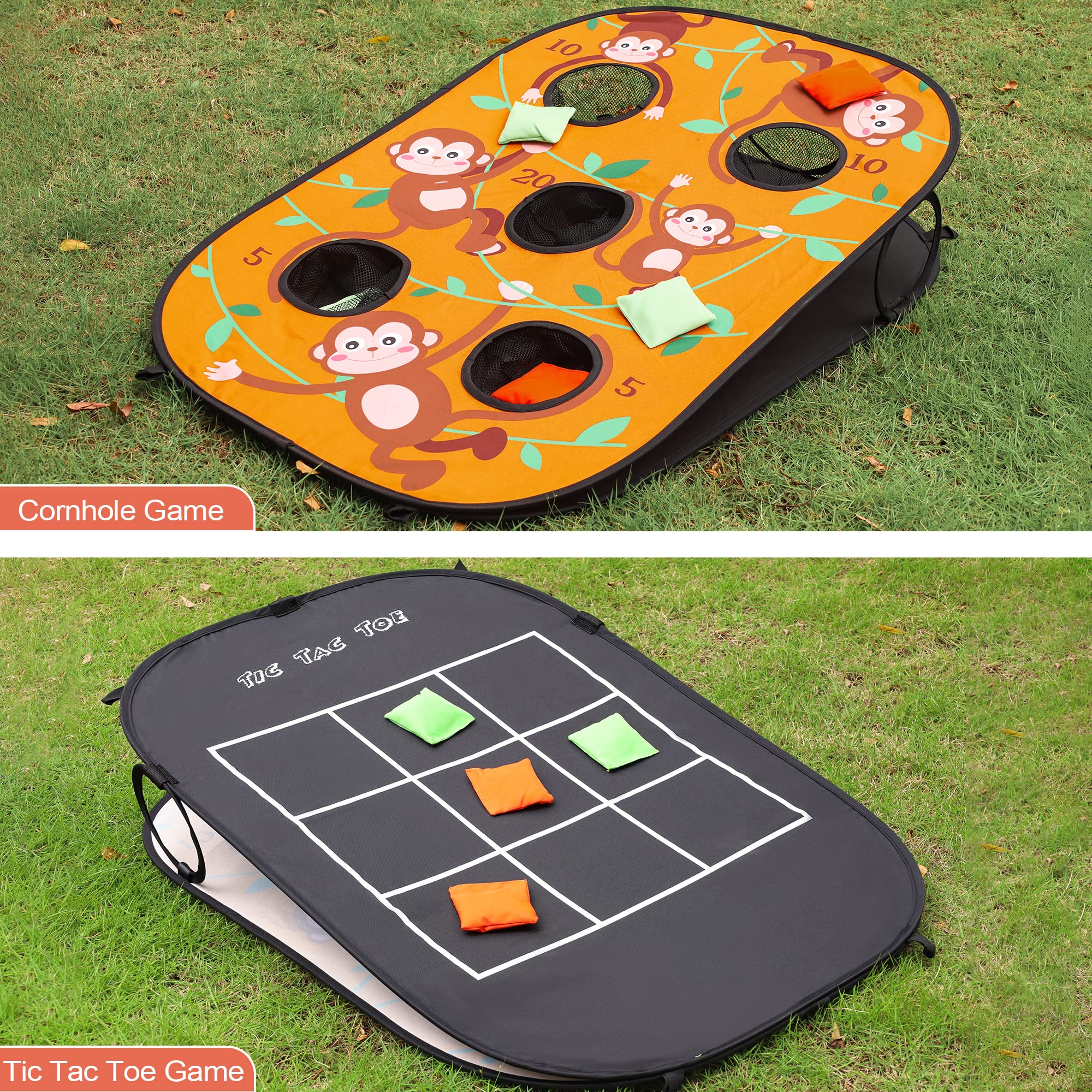 Himal Collapsible Portable 5 Holes Cornhole Game Cornhole Set Bounce Bean Bag Toss Game with 10 Bean Bags,Tic Tac Toe Game Double Games (3 x 2-Feet, Single Board)