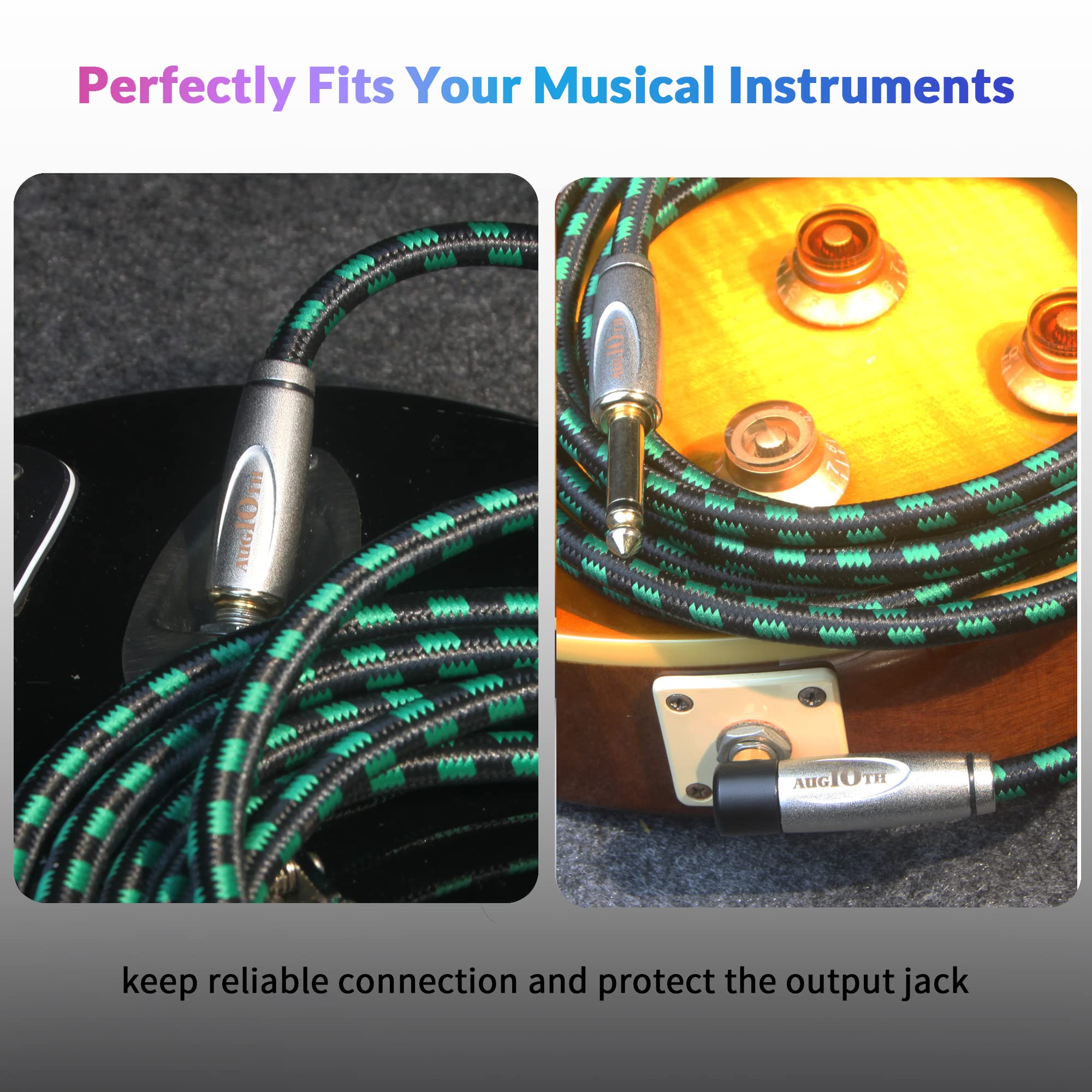Augioth Guitar Cable 15 ft 2 Pack, Electric Instrument Bass Cable AMP Cord 1/4 Straight to Angled Black and Red Tweed