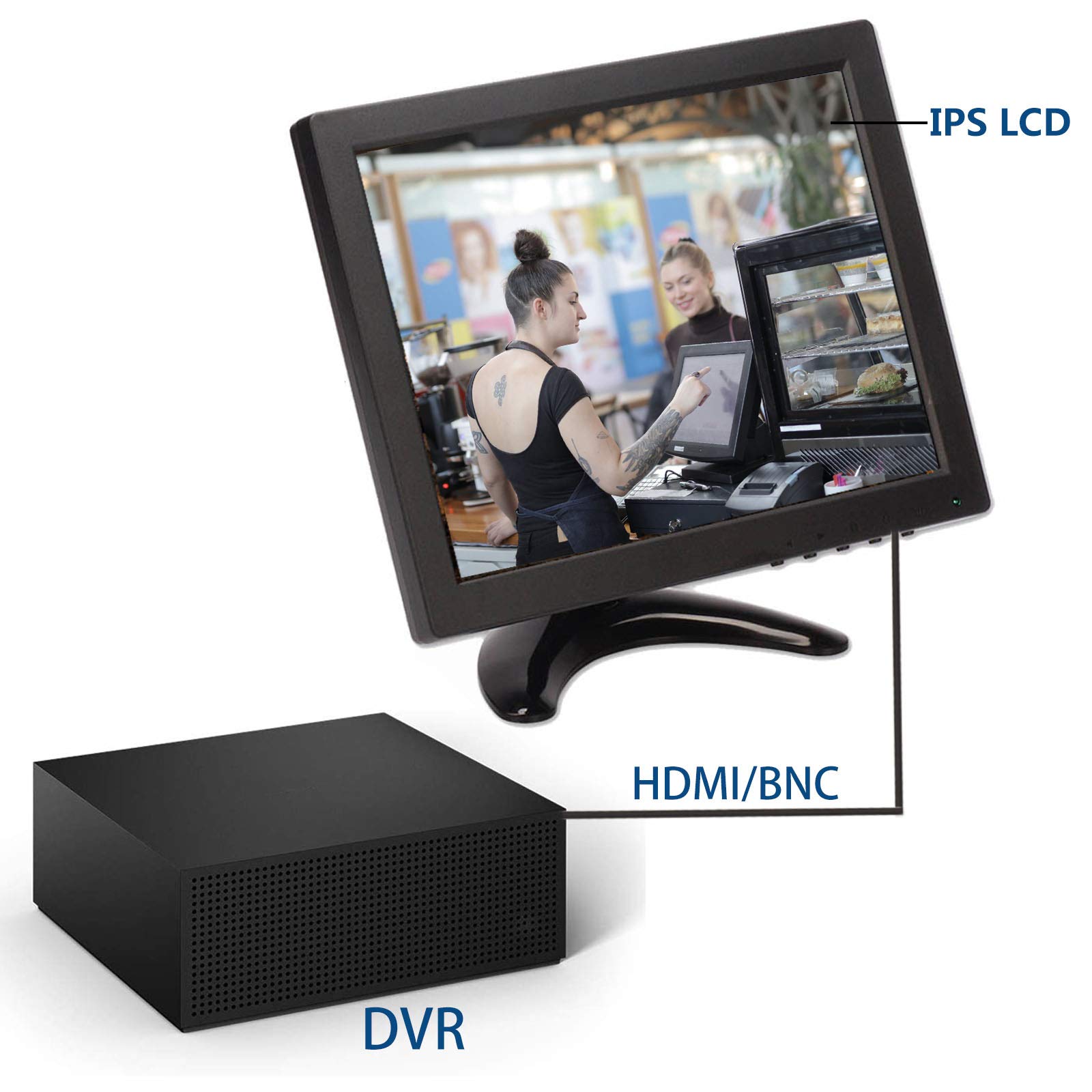 TPEKKA 10 Inch Security CCTV Monitor HD IPS 1024 x 768 Portable Mini TFT LCD Monitor BNC HDMI VGA AV Input for Computer PC FPV Screen DVR CCTV Cam Home Office Surveillance Raspberry Pi Gaming Display
