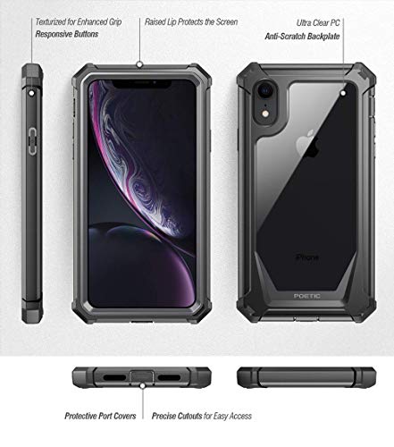 Poetic iPhone XR Case, Guardian [Scratch Resistant Back] Full-Body Rugged Clear Hybrid Bumper Case with Built-in-Screen Protector for Apple iPhone XR 6.1" LCD Display Black
