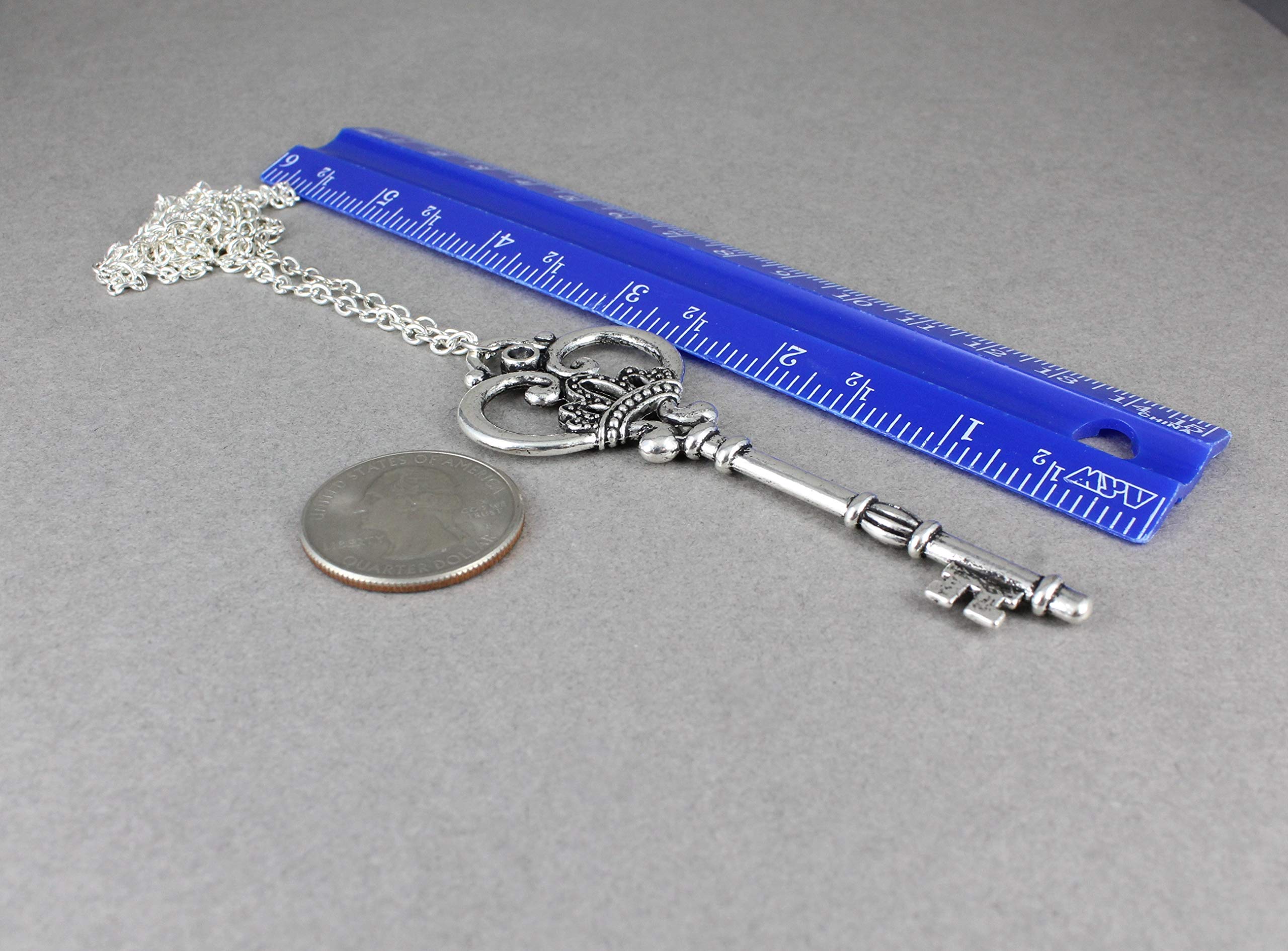 Antiqued womens Silver key necklace 27 long necklace chain skeleton key pendant silver chain