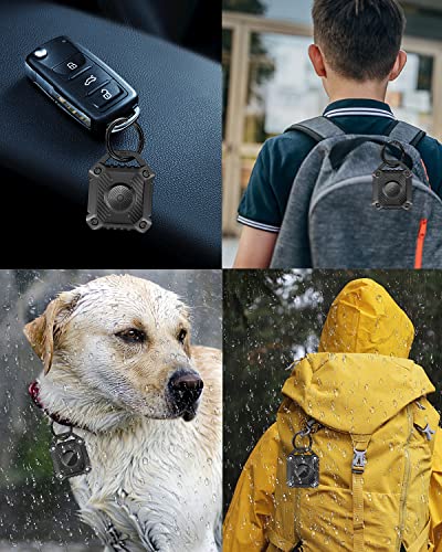 DEERLET IP68 Waterproof Airtag Holder 2 Pack,Hard TPU Airtag Keychain, 360° Full Protection Airtag Case with Key Chain for Key,Luggage,Dog Collar, Compatible Apple Air tag.