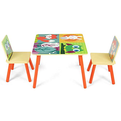 TimmyHouse Desk Kids Table and 2 Chairs Set for Toddler Baby Gift Furniture Cartoon Pattern