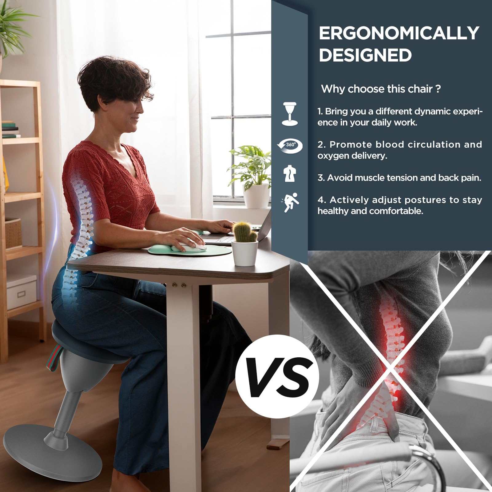 Wobble Stool Standing Desk Stool, Adjustable Height Active Standing Desk Chair for Office Desks and Classrooms, 360° Balance Stool with Rocking Motion, Non-Slip Base, Portable Stools & Easy Assembled