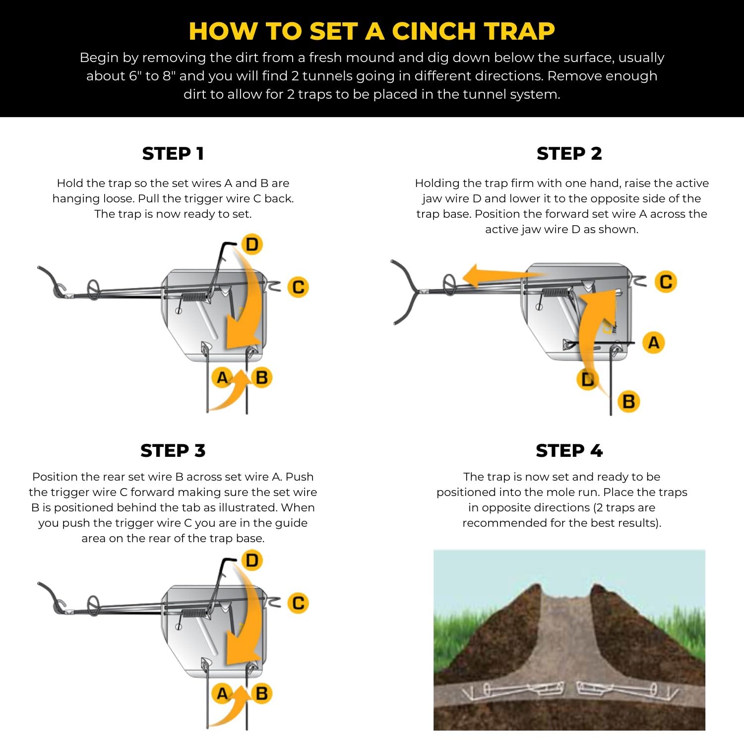 Cinch Mole Trap + Tunnel Marking Flags (Medium) - Precision-Engineered Mole Traps That Kill Best for Effective Mole Elimination in Lawns