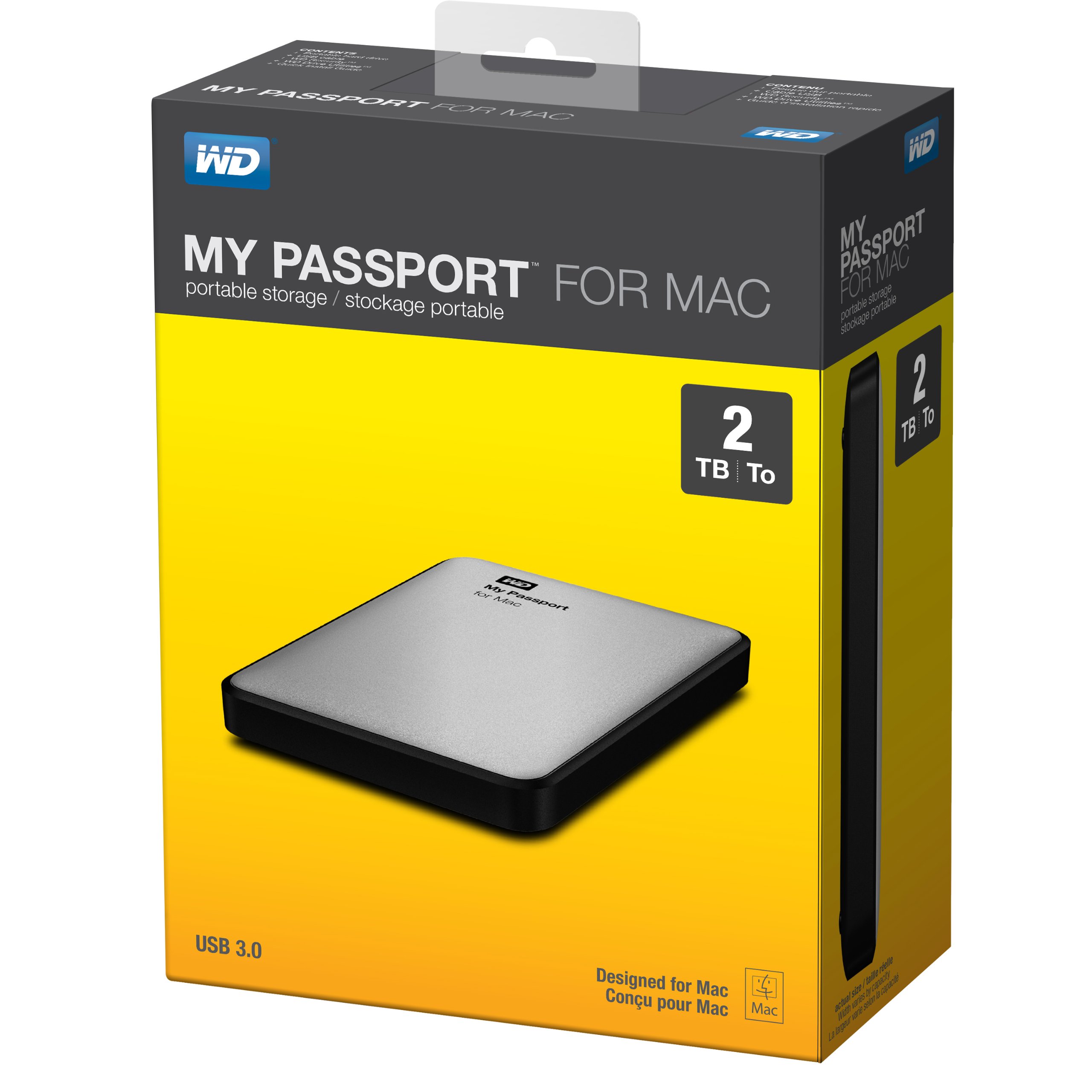 WD 2TB Silver My Passport for Mac Portable External Hard Drive - USB 3.0 - WDBZYL0020BSL-NESN