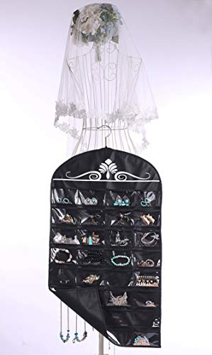 Misslo Jewelry Hanging Non-Woven Organizer Holder 32 Pockets 18 Hook and Loops - Black