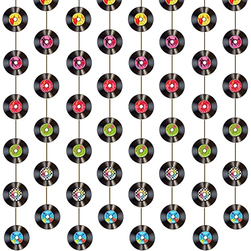 Cindeer 8 Pieces Rock and Roll Party Decorations Retro Record Party Garlands Vintage Record Streamer Paper Banners 50's and 60's Party Hanging Decorations for Rock Music Birthday Party Supplies