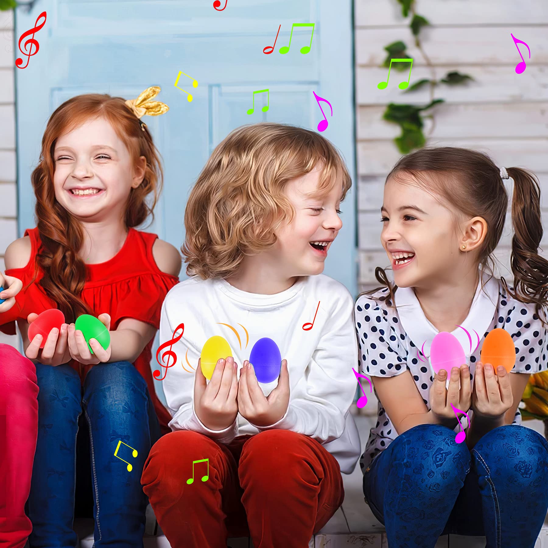 Augshy 24 Packs Shaker Musical Instruments for Kids, 12 Packs Egg Shaker and 12 Packs Wrist Hand Band Jingle Bells