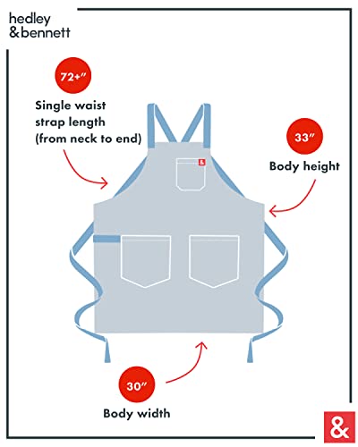 Hedley & Bennett Midnight Blue Crossback Apron - Professional Chef Apron with Pockets and Cross-Back Straps for Cooking & Grilling - Kitchen Aprons for Men & Women - 8oz 100% Cotton Twill Fabric