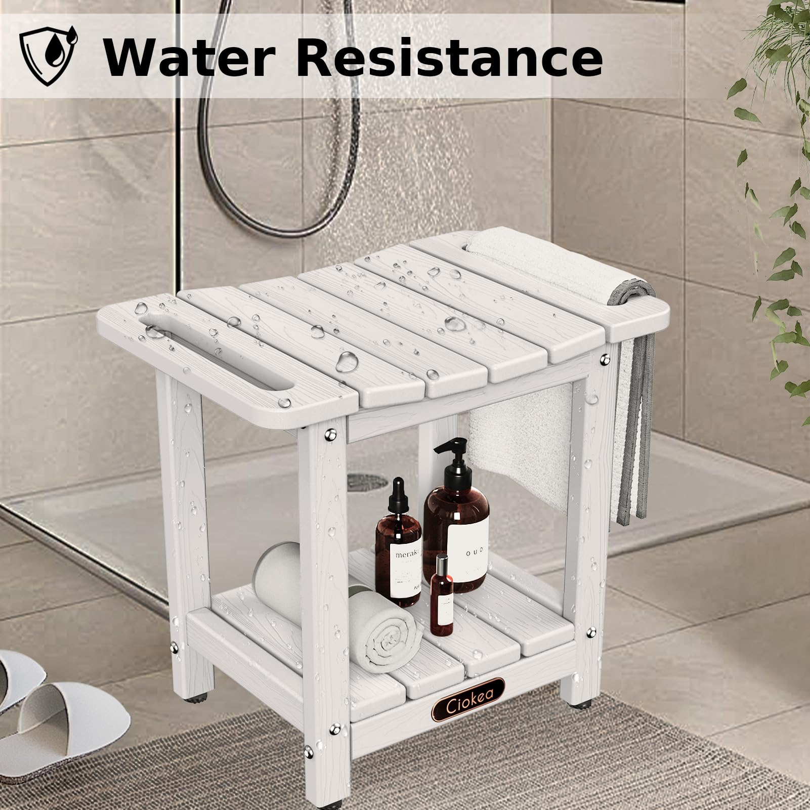 Ciokea Shower Bench for Inside Shower, Waterproof Plastic Shower Stool for Shaving Legs with Storage Shelf, HDPE Shower Bath Tub Benches for Bathroom, Indoor or Outdoor Use
