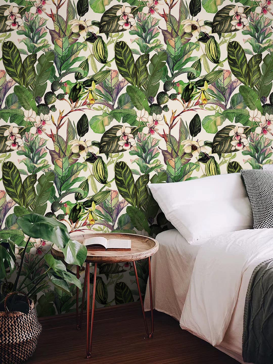 Luvdecor Wallpaper Peel and Stick Boho Leaf Tropical Wallpaper for Bedroom Removable Wallpaper Peel and Stick Floral Palm Leaf Botanic Boho Wallpaper for Renter Accent Wall 17.7 * 118 in
