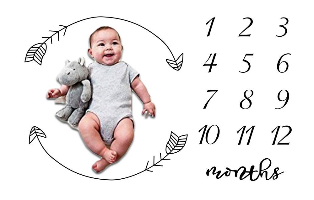 AOSTO 59"x40" Baby Monthly Milestone Blanket,Personalized Photo Props(Milestone Cards), 1-12 Months, Indian Style W-1442