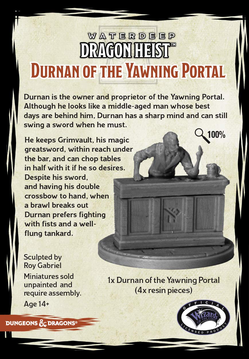 Gale Force Nine Dungeons & Dragons Waterdeep Dragon Heist: Durnan of The Yawning Portal (1 Fig) Collector's Series Miniature, Multicolor