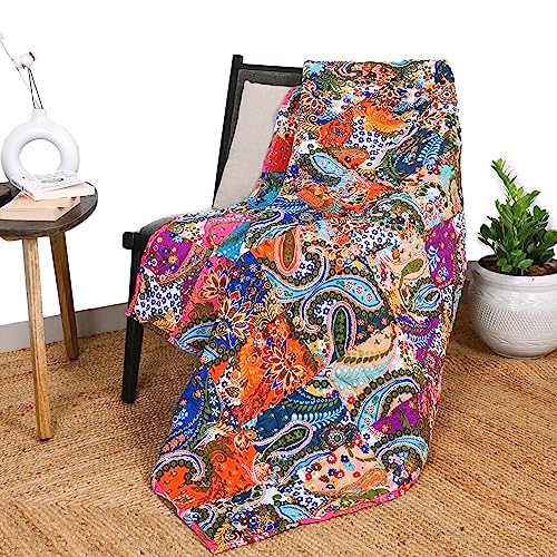 RAJRANG Multicolor Patchwork Quilt Vintage Indian Reversible Quilted Throw Blanket Super Soft and Warm Living Room Decorative for Sofa and Couch 51 x 67 Inches