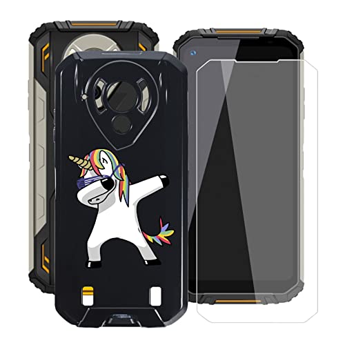 HGJTF Phone Case for Oukitel WP16 (6.39") with 1 X Tempered Glass Screen Protector, Black Soft Silicone Anti-Drop TPU Bumper Non-Slip Shell Cover for Oukitel WP16 - Cute Pony