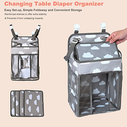 Yoe Gogh Hanging Diaper Caddy Organizer, Changing Table Baby Diaper Organizer with 4-Multi-Use Mesh Pockets, Nursery Storage Stacker for Cribs Playard Bassinet