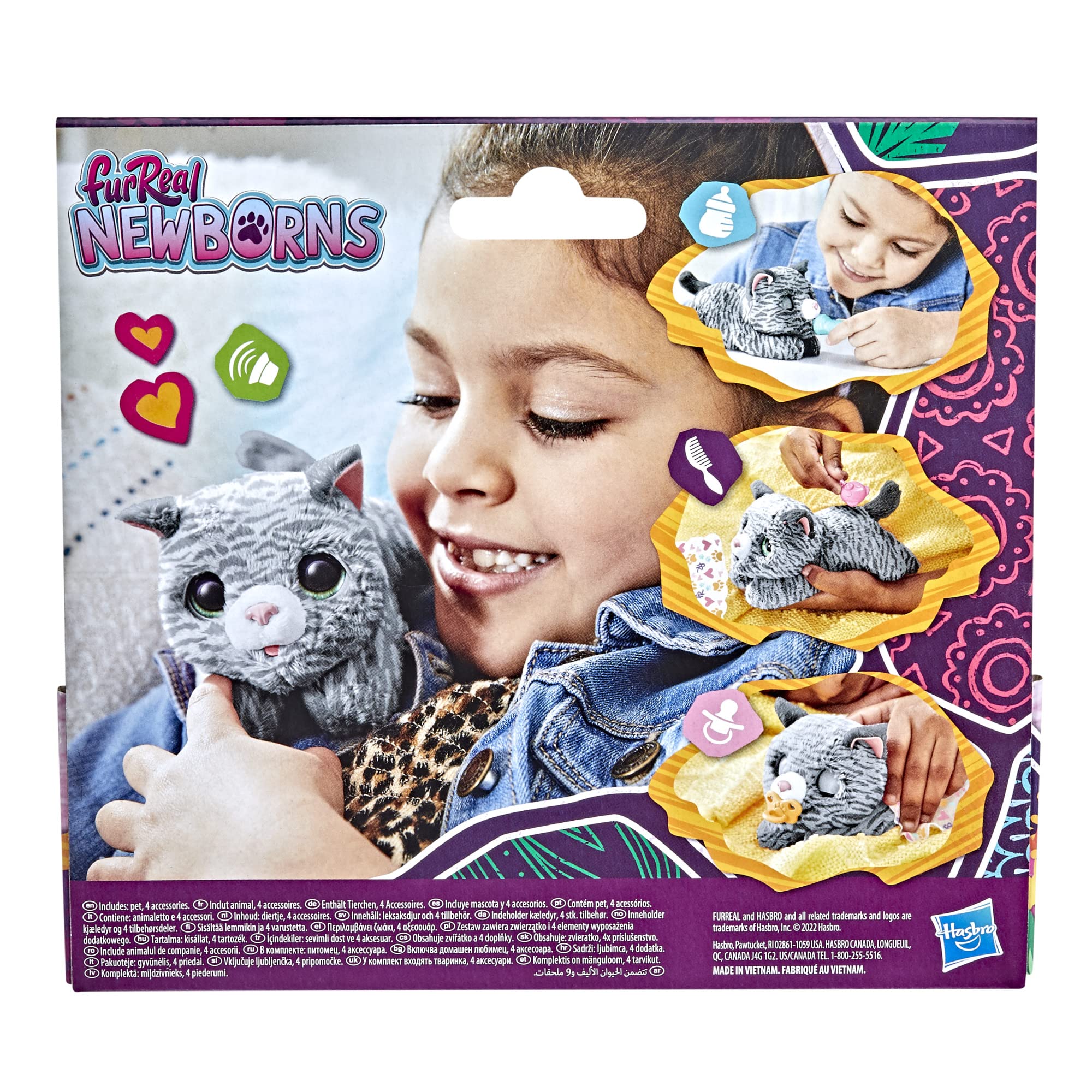 FurReal Newborns Kitty Interactive Animatronic Plush Toy: Electronic Pet with Sound Effects and Closing Eyes, for Kids Ages 4 and up