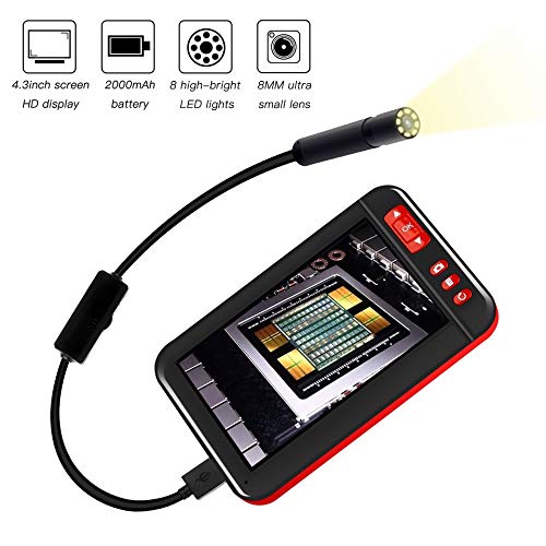 BHVXW 2M/5M/10M 8mm F200 Endoscope Camera 1080P with 4.3 Inch Screen Display 2000mAh 8 LED Light Inspection Borescope Camera (Size : 2M)