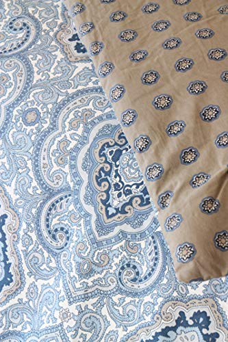 City Scene Duvet Cover Set Reversible Cotton Bedding with Matching Shams, All Season Home Decor, Twin, Milan Blue
