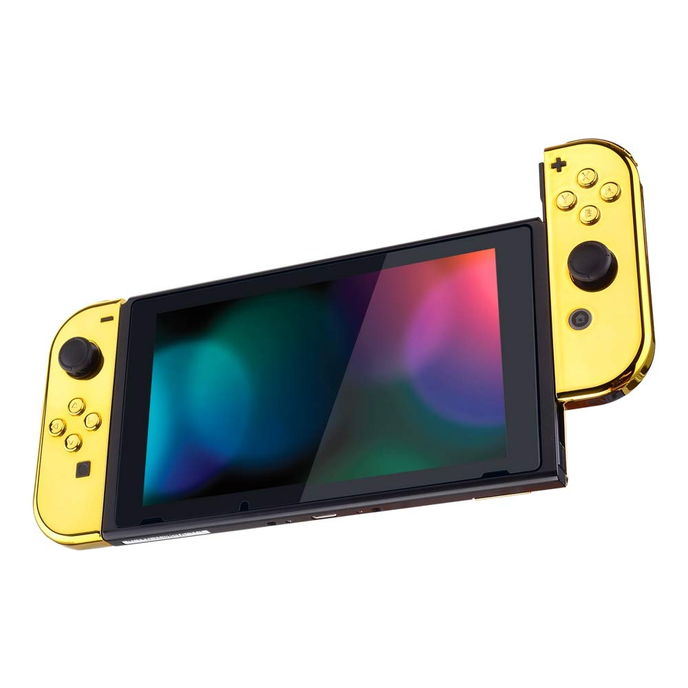 eXtremeRate DIY Replacement Shell Buttons for Nintendo Switch & Switch OLED, Chrome Gold Custom Housing Case with Full Set Button for Joycon Handheld Controller - Console Shell NOT Included