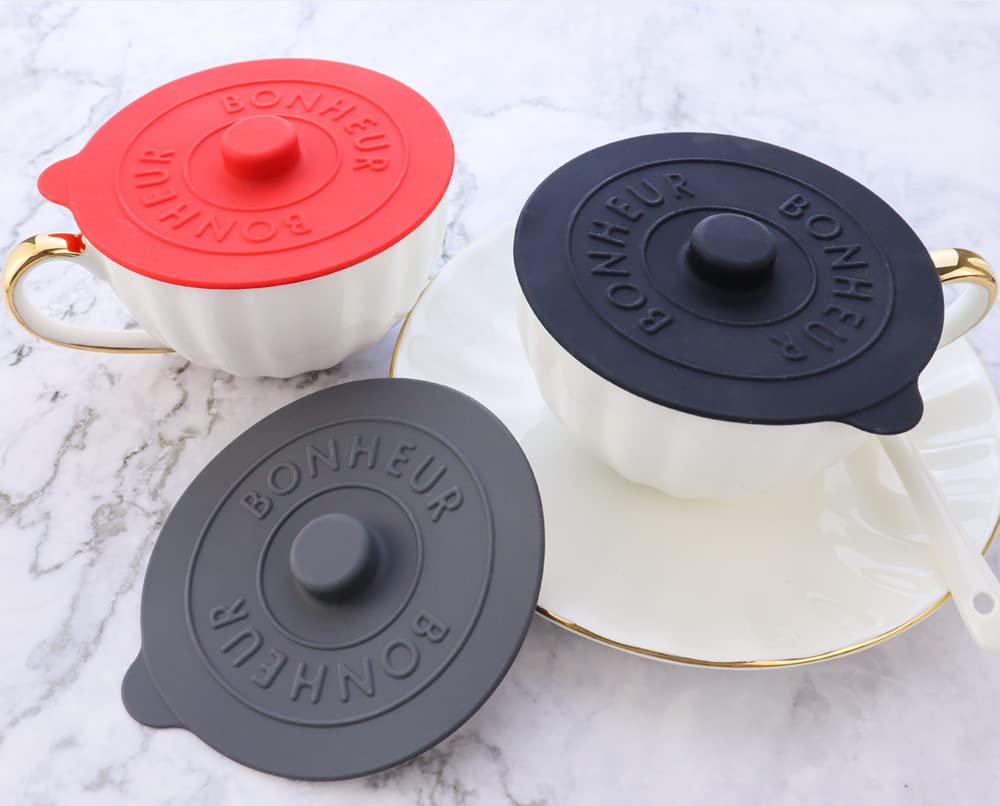 JOGILBOY 3 Pcs Food Grade Silicone Universal Cup Lid Mug Cup Cove Airtight Seal Cup Cover Hot and Cold Beverages Flexible Drink Cup Cover Anti-dust Leak-proof Drink Lid Cap Reusable Tea Coffee Cup