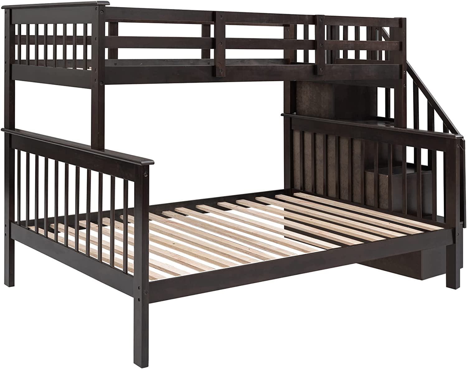 CITYLIGHT Bunk Beds Twin Over Full Size with Stairs, Wooden Bunk Beds with Storage Open Shelves, Stairway Bunk Bed Convertible to 2 Separated Beds,Kids Bunk Beds for Bedroom, Dorm,Espresso