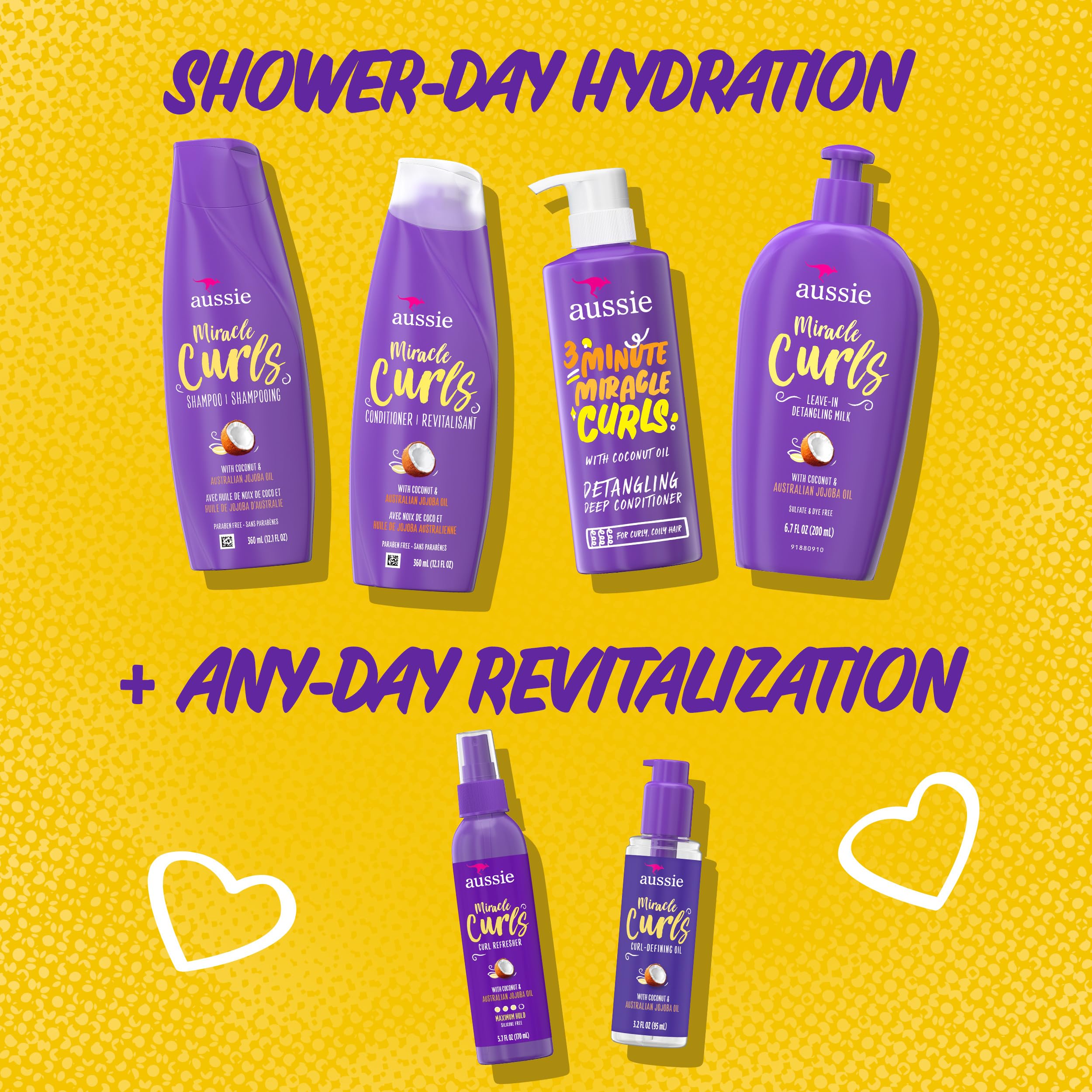 Aussie Miracle Curls Set: Shampoo, Conditioner, Deep Hydration, Spray Gel, Detangling Milk, and Oil Hair Treatment, Curl Oil, Coconut & Jojoba, Frizz Control, 6 Pieces