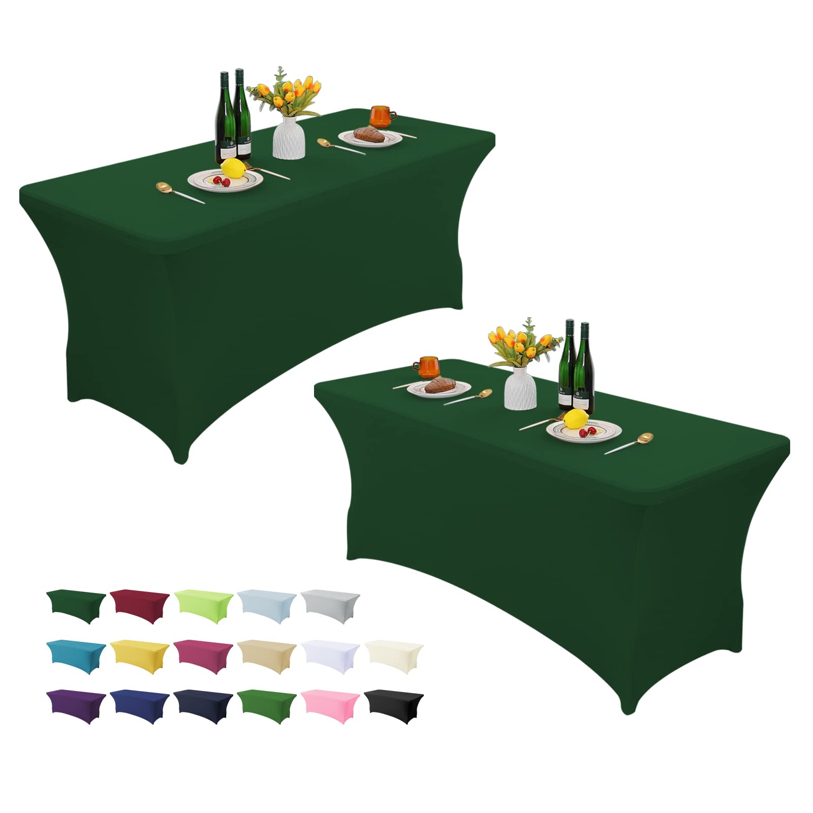 AZON 6FT Pack of 2 Stretch Spandex Table Cover Washable and Wrinkle Resistant Kitchen Spandex Tablecloth Fitted Rectangular Table for Party Banquet Weddings Cocktail (Black,72L x 30W x 30H Inches)