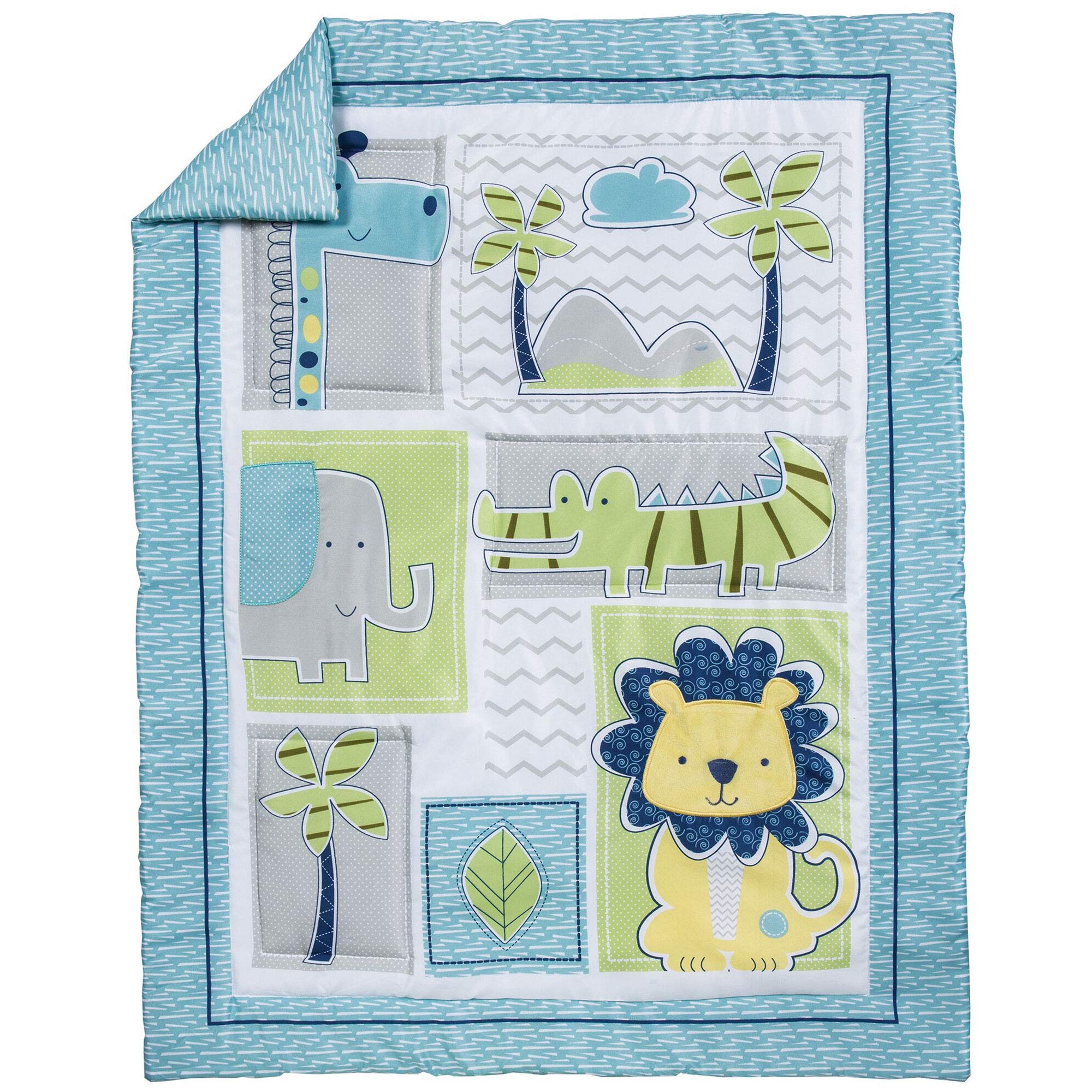 Trend Lab Jungle Roar Breathable 4-Piece Baby Nursery Crib Bedding Set, Includes Quilt, 2 Fitted Crib Sheets, and Crib Skirt