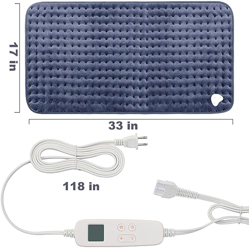 Heating Pad for Back Pain Relief, Extra Large 33 x 17", Portable Heating Pad for Shoulder, Neck, Cramp, Menstrual Pain, with Upgraded 6 Timer & 6 Temperature Controller