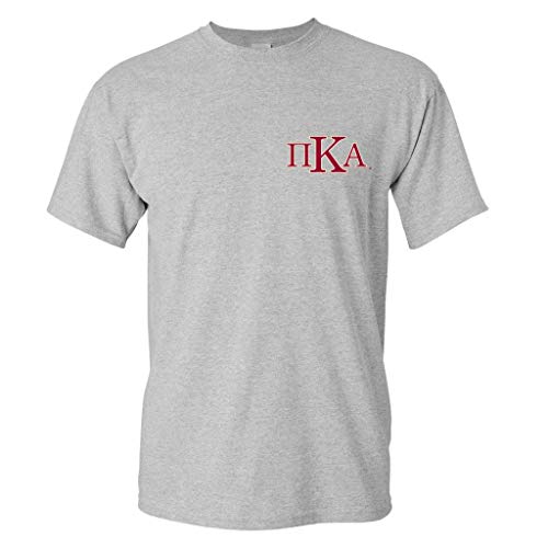 VictoryStore Apparel - Pi Kappa Alpha, Greek Letter Front and Pike Back Standard T-Shirt, Large, Sports Gray