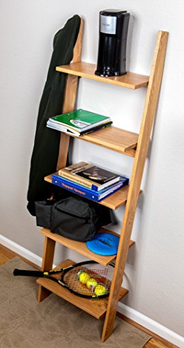 Premium Leaning Ladder Shelf, NO ASSEMBLY REQUIRED, MADE IN THE USA, Beautiful wood finish, Easy setup, Sturdy, Durable, Smooth, Easy to Move and Set Up, Multiple Finish Options (Natural Oak)