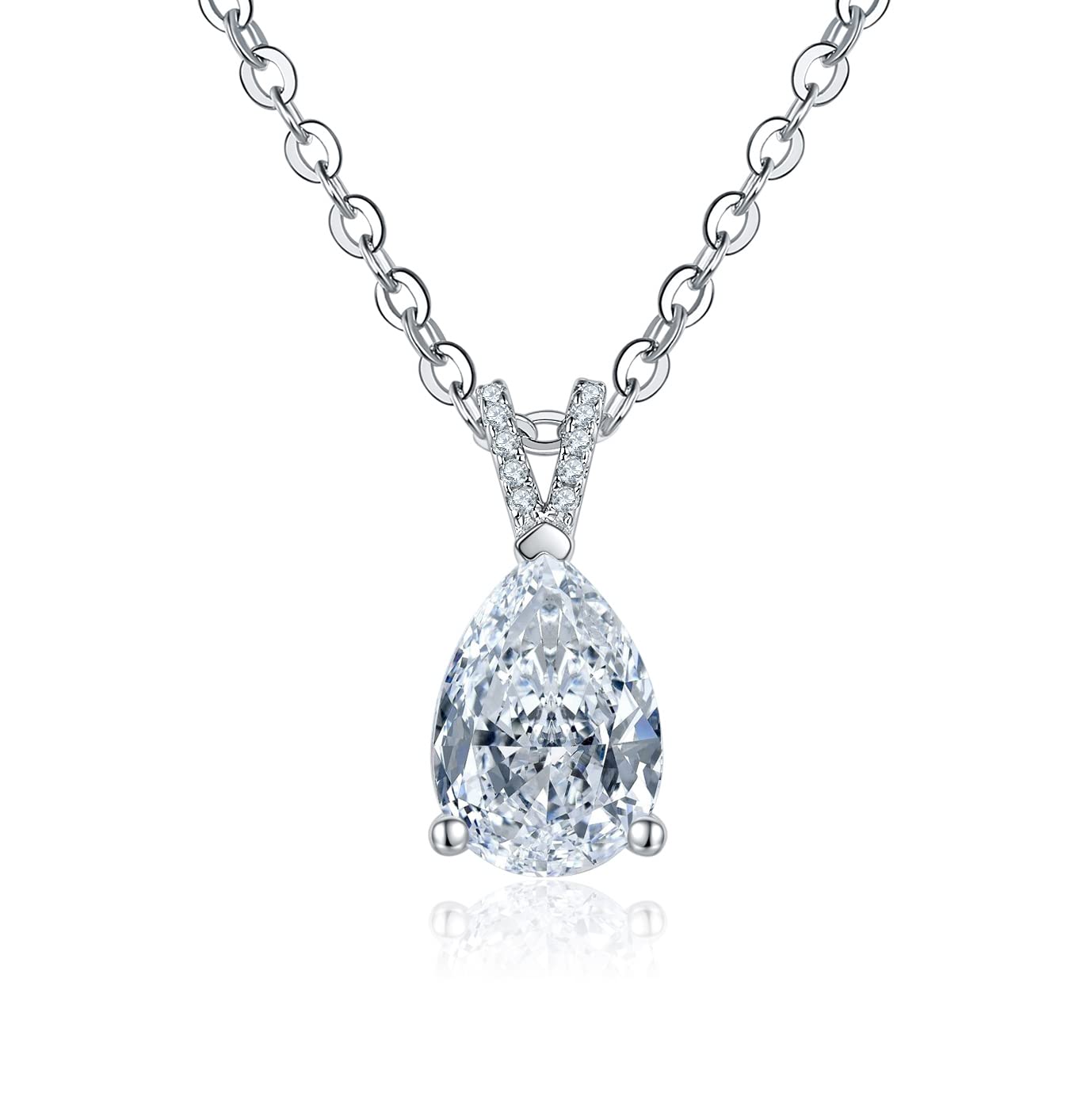 AnuClub 2CT Pear Cut Moissanite Pendant Necklace For Women, D Color Lab Create Diamond 18K Gold Plated Silver Necklace, Christmas Gift for Women With Certificate