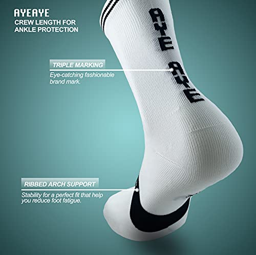 AYEAYE 3 Pack of Lycra Cycling Socks for Road Cycling, Mountain Biking, Enduro, Indoor Spinning and Training - White- XL