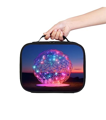 AnySmic Glowing Sculpture with Neon Lights at Night Kids Lunch Bag, Outdoor Art Kid Lunch Box, Polyester, Double Zipper, Single Sided Printed, Inner Insulation layer