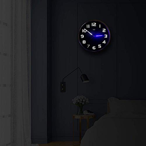 HITO 12β Night Light Wall Clock Glow in The Dark for Bedroom Silent Wall Clock Battery Operated for Living Room Decor, Brightness Adjustable, Metal Frame, Glass Cover(Hands + Numbers Illuminate)