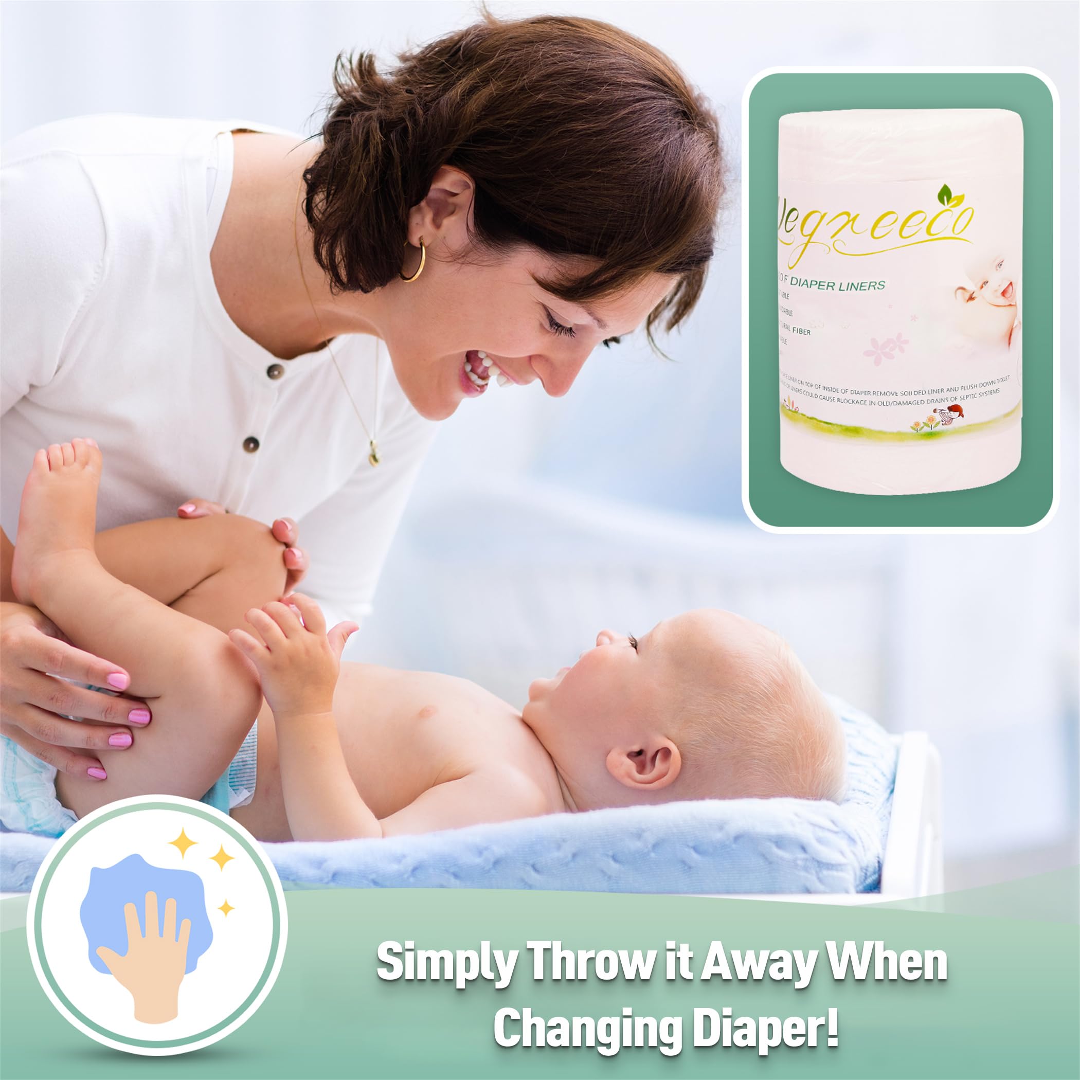 wegreeco Unscented Diaper Liners - Fragance Free and Chlorine Free Cloth Diaper Liners - 100 Sheets Per Roll (2 Roll)