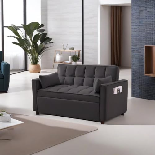 DHHU 52" Sleeper Couch Pull Out Bed, Velvet Convertible Sofa Bed, Loveseat Couch with Toss Pillows and Pockets for Living Room Furniture