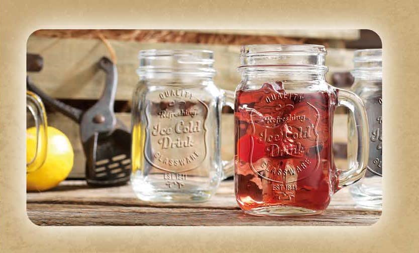 Glaver's Drinking Jars – Set of 6 Mason Jar Cups – 16 Oz Glasses with Handle, Ice-Cold Drinkware Logo – Jars are Ideal for Cold Beverages, Cocktails, Shakes, Sodas, Juice.