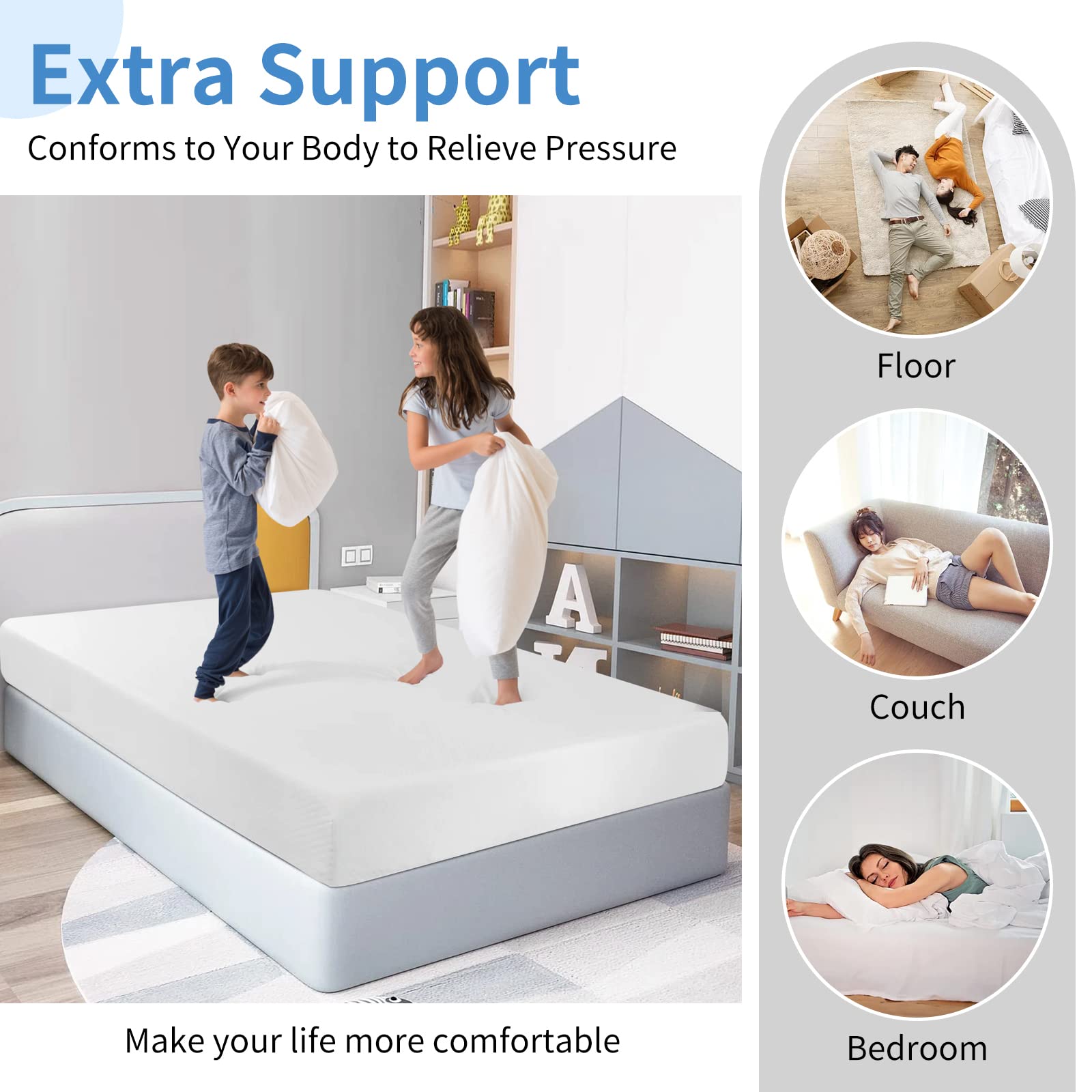 CL.HPAHKL 8 inch Gel Memory Foam Mattress Comfort Twin Mattress Medium Firm Mattresses Bed-in-a-Box CertiPUR-US Certified for Cool Sleep & Pressure Relief, White
