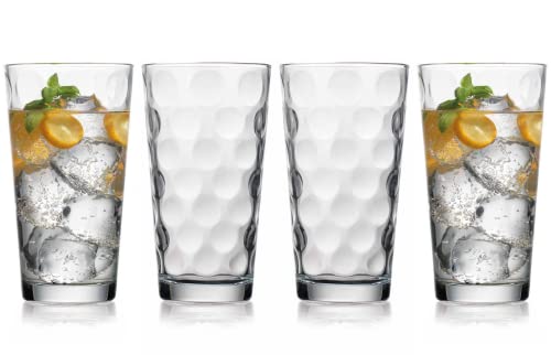 Glaver's Drinking Glasses Set of 4 Highball Glass Cups Bar Glasses for Cocktails, Juice, Water, Iced Tea, and Beverages. Circle Designed - Dishwasher Safe. (Large)
