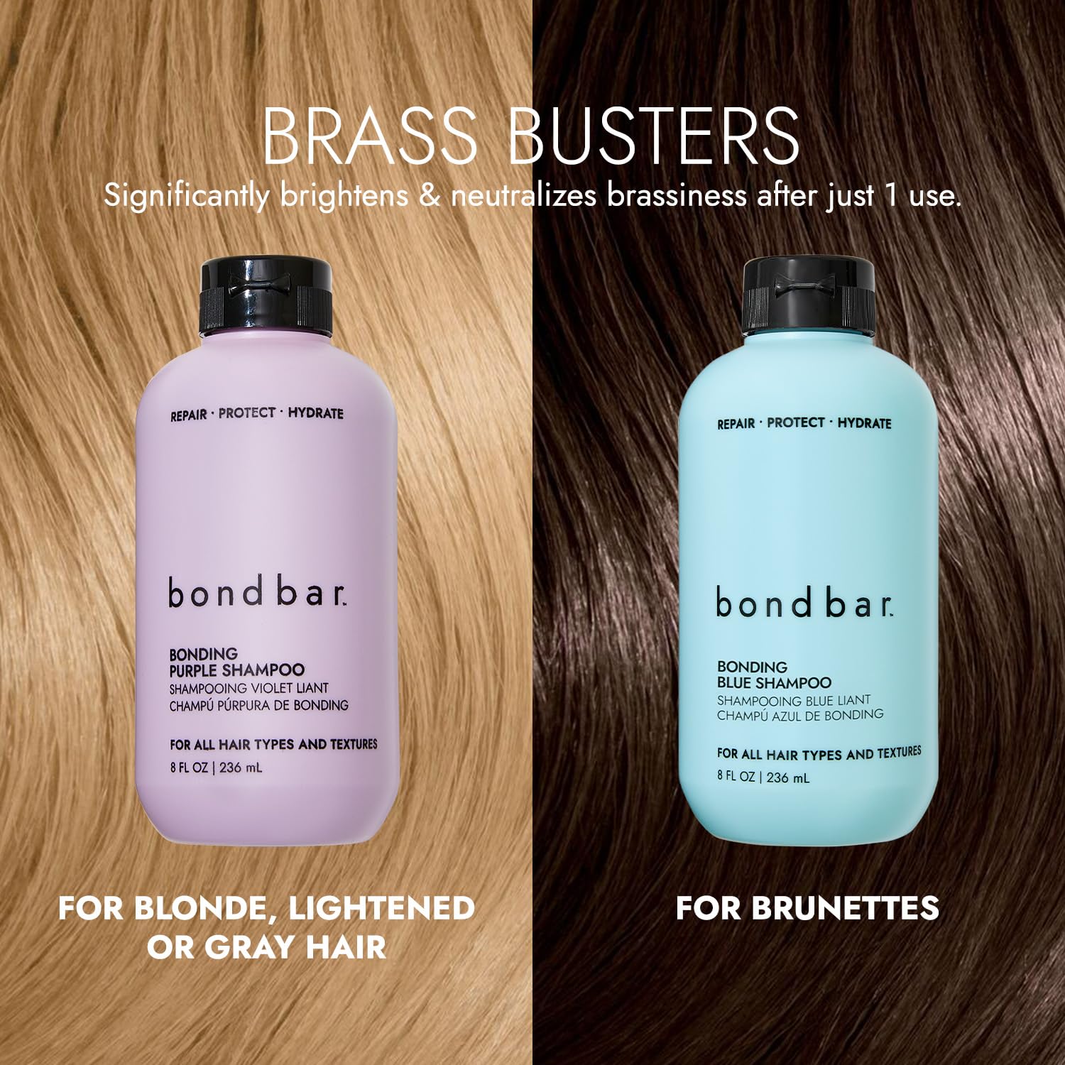 Bondbar Purple Brightening Shampoo for Blonde, Lightened & Gray Hair, Neutralizes Brassiness, Repairs, Protects, Hydrates, Vegan, Cruelty-Free, 8 Fl. Oz