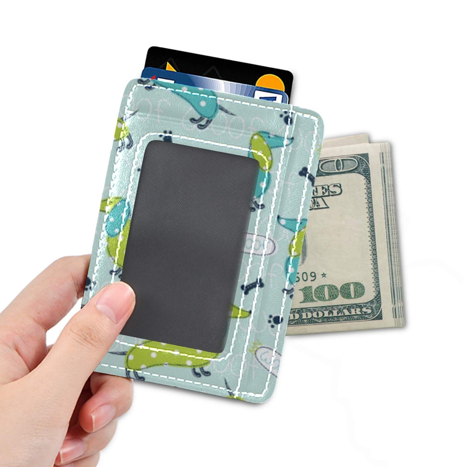 Linomo Thin leather Card Holder and Money Clip Cute Dachshunds Dog Wallet RFID Blocking for Men & Women