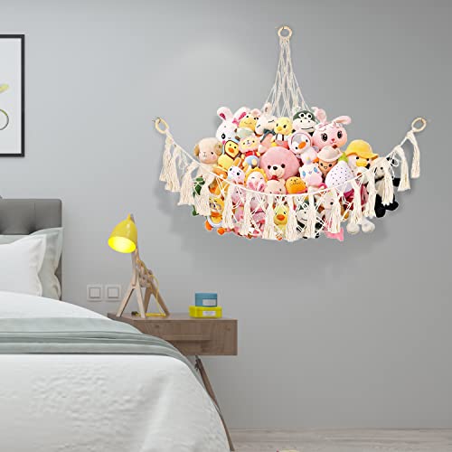 LMIP Plush Animal Toy Storage Hammock for Stuffed Animals and Soft Toys, Room Storage Net Decoration - Hanging Storage Net Kids Bedroom (White)