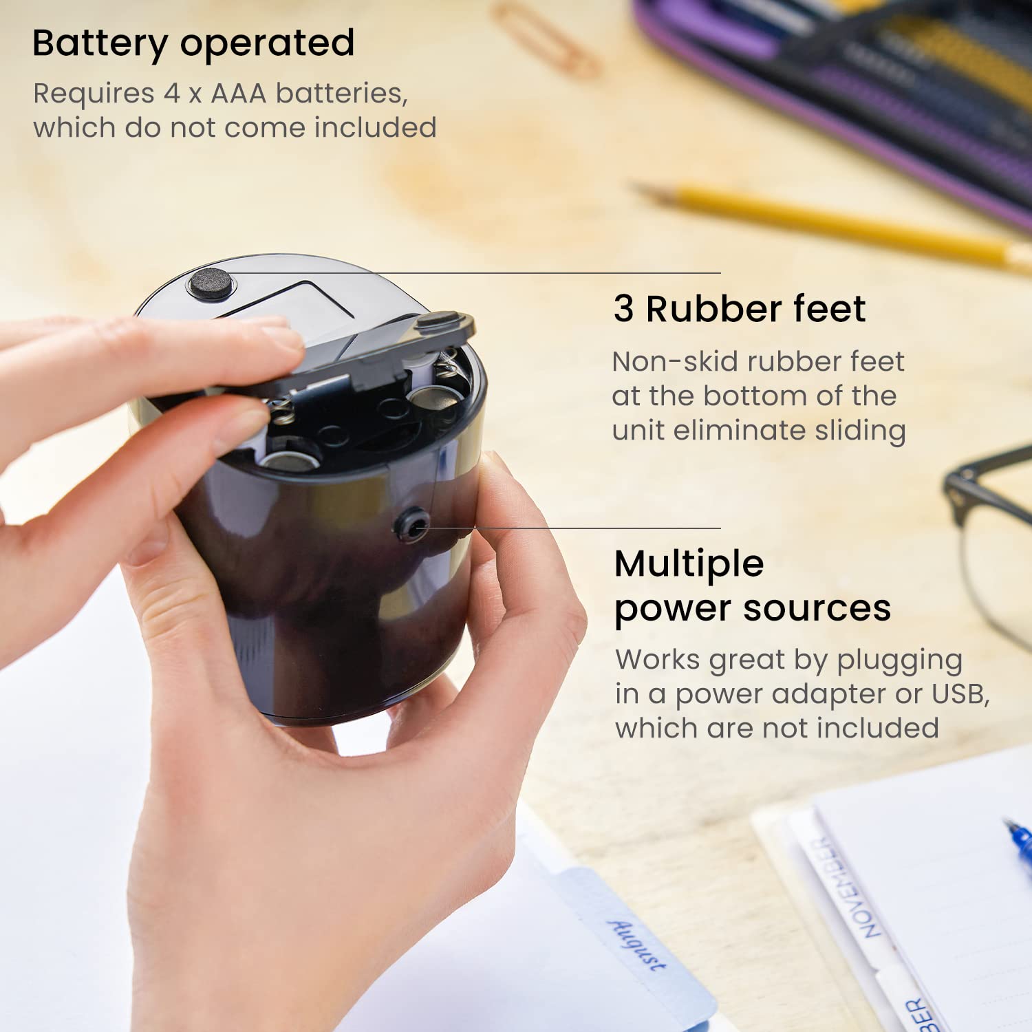 Arteza Electric Pencil Sharpener, Black, Dual-Hole, Fits 6β12-mm Pencils, Auto-Stop, Office Supplies for Teachers, Students, Classrooms, and Art Studios